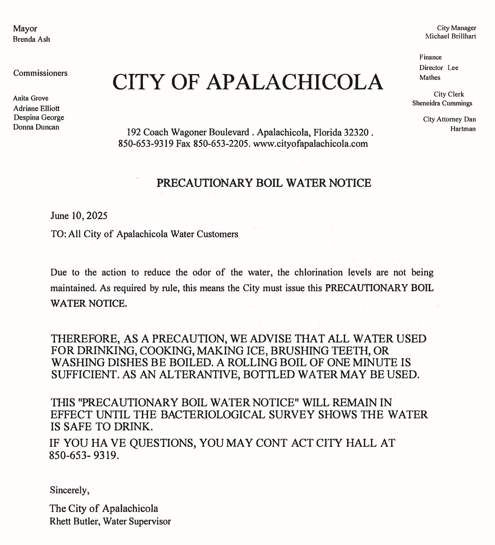 Precautionary Boil Water Notice - City of Apalachicola Florida