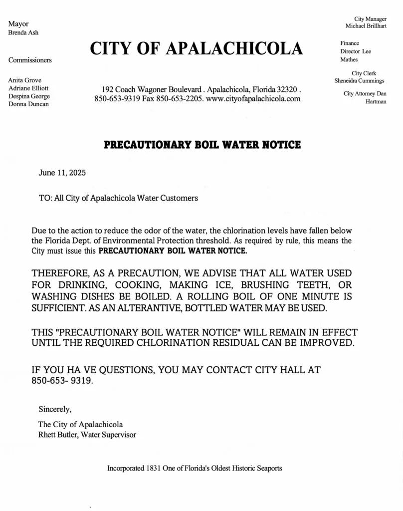 REVISED Precautionary Boil Water Notice - City of Apalachicola Florida